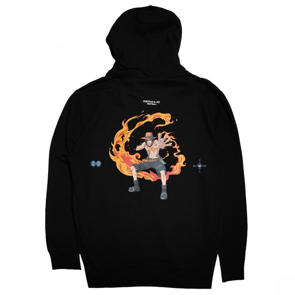 BAIT x One Piece Men Remembering Ace Zip Up Lightweight Hoody black